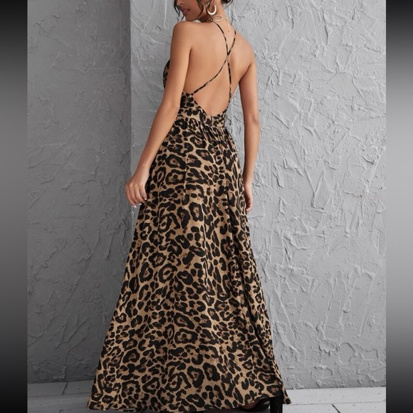 Dresses | Boho Criss Cross Backless Open Back Leopard Print Long Maxi ...